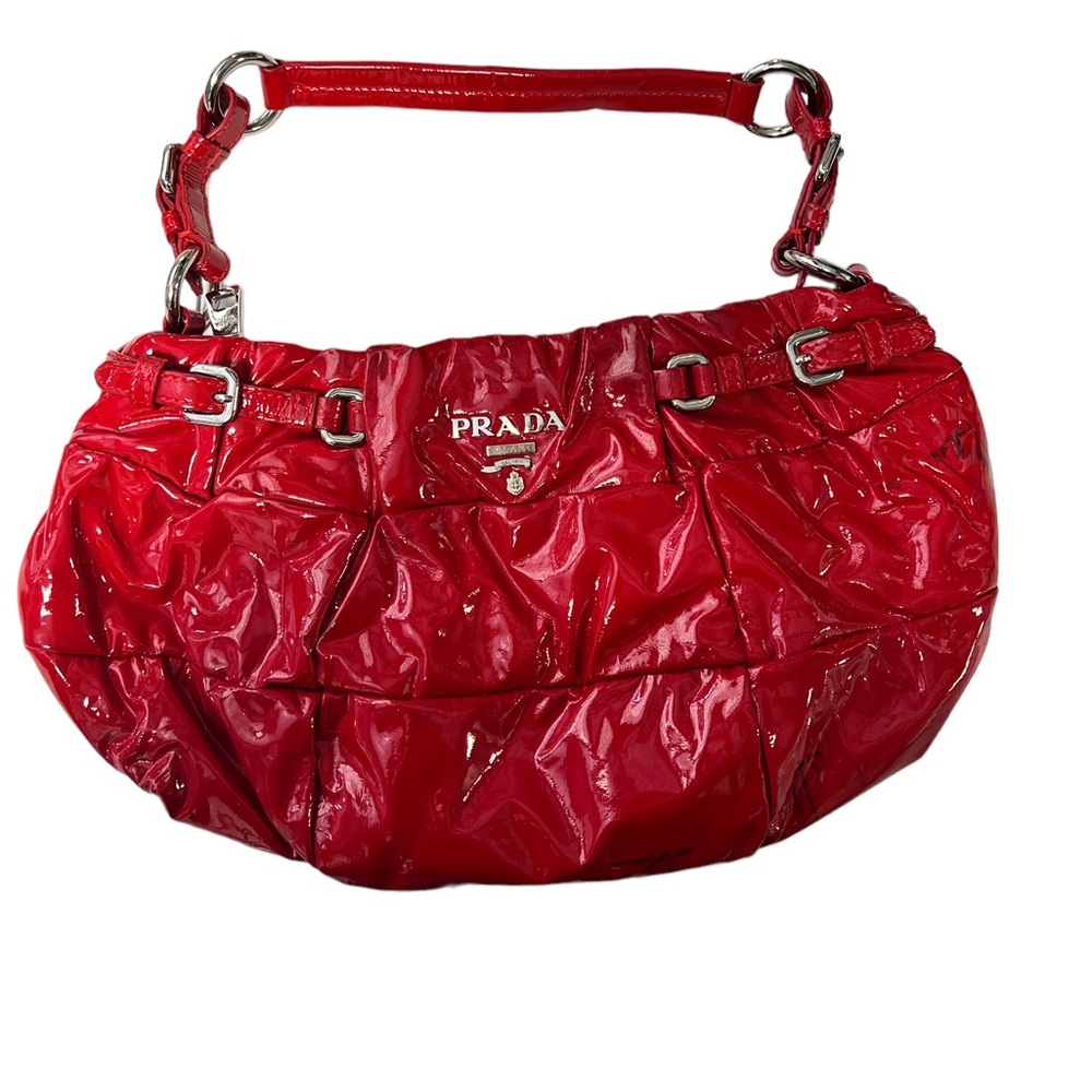 Vtg Prada Red Patent Leather Shoulder Quilted Puffer … - Gem
